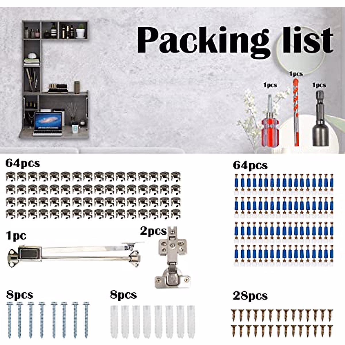 Pmnianhua Floating Desk,Wall Mounted Desk Folding,Space Saving Desk,Folding Wall Desk for Small Space Apartment Bedroom(Dark Grey)