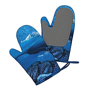 Moraine Lake in A Starry Winter Night Printed Silicone Anti-Scald Gloves, Oven Mitts, Used for Cooking, Grilling, Kitchen Oven Gloves.