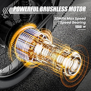 1200W Electric Bike for Adults 30Mph, 20" x 4.0 Fat Tire Electric Mountain Bike, Ebike Removable 48V/15AH Battery, E Bike Full Suspension Shimano 7 Speed Electric Bicycle for Snow Beach Mountain