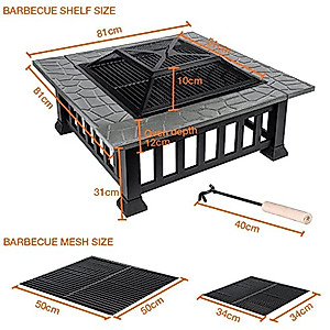 LDCHNH Outdoor Charcoal Fire Pit Stainless Steel Garden Backyard Patio Firepit Stove Brazier for BBQ Grill Cooking Tools with Cover