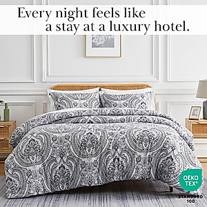 Southshore Fine Living, Inc. Twin Extra Long Comforter Set, Down Alternative Boho Bedding Set, Paisley Print Bedspread, Boho Comforter Twin/XL Size with Matching Pillow Sham, Pure Melody Black