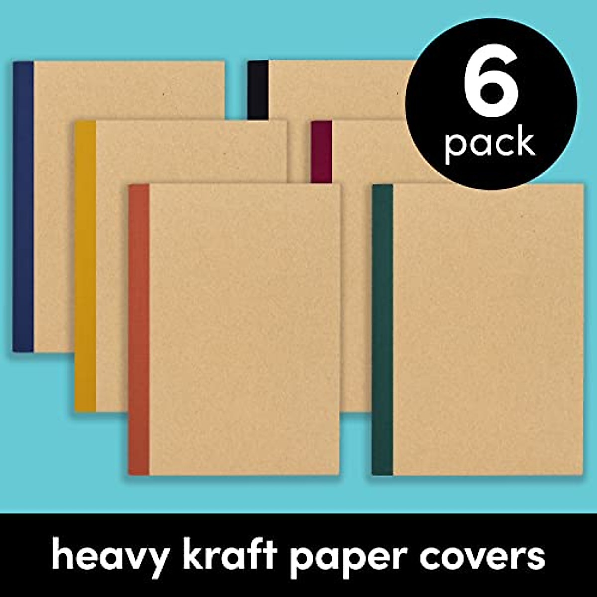 PAPERAGE 6-Pack Composition Notebook Journals, Kraft Cover with Jewel Tone Spines, College Ruled Lined Paper, Small Size (8 in x 5.75 in) – For School, Office, or At-Home Use