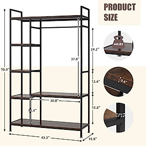 JOMMED Clothing Rack with Shelves Free Standing Closet with Shelves and Hanging Rod, Industrial Clothing Rack for Bedroom