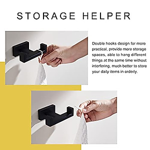 APLusee Double Robe Towel Hook, Stainless Steel Square Dual Coat Hook, Utility Bath Kitchen Storage Hanger Holder, Matte Black…