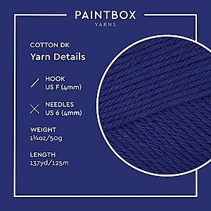 Paintbox Yarns 100% Cotton DK Yarn 1.76oz (50g), 137 Yards (125m) - Royal Blue Wool for Crochet, Knitting - Soft, Lightweight Double Knit Yarn for Clothes