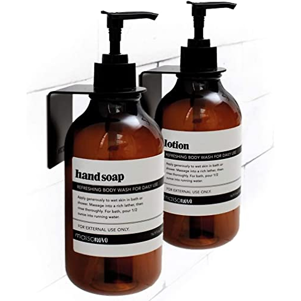 MaisoNovo Shampoo Dispenser for Shower Wall 2 Chamber, Soap Holder for Shower Wall, Self-Adhesive Wall Mount Toothbrush Holder, (2 Bottles, 2 Razor Holders, 1 soap Holder)