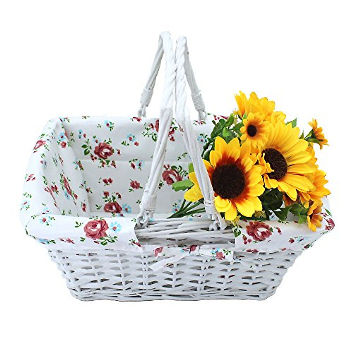 Wicker White Storage Gift Basket Willow Woven Picnic Basket with Double Folding Handles,Kingwillow. (White)