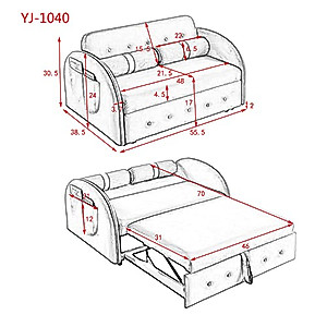 55.5" Pull Out Sofa Bed, Velvet 2 Seater Loveseats Sofa with Side Pockets, Convertible Sleeper Bed with Adjsutable Backrest and Pillows, Sofa Bed Couch for Apartment Office Living Room, Grey