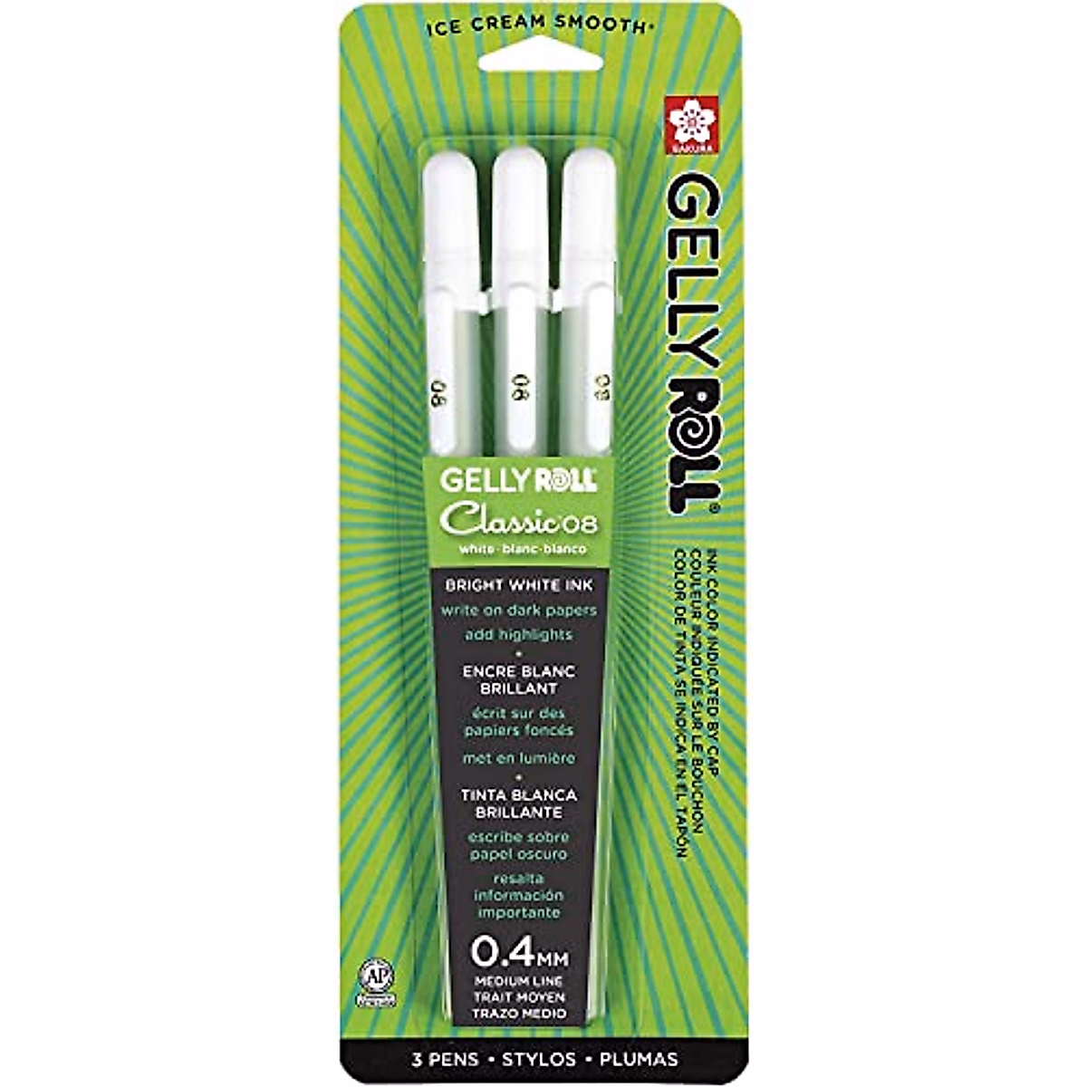 SAKURA - 37488 Gelly Roll Classic 08 (Medium Pt.) 3 Pack Pen, White