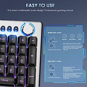 Beastron RGB Backlit Gaming Keyboard with Mouse Combo and Mouse pad, Multimedia Keyboard Knob,Mechanical Feel USB Wired Keyboard for Windows PC