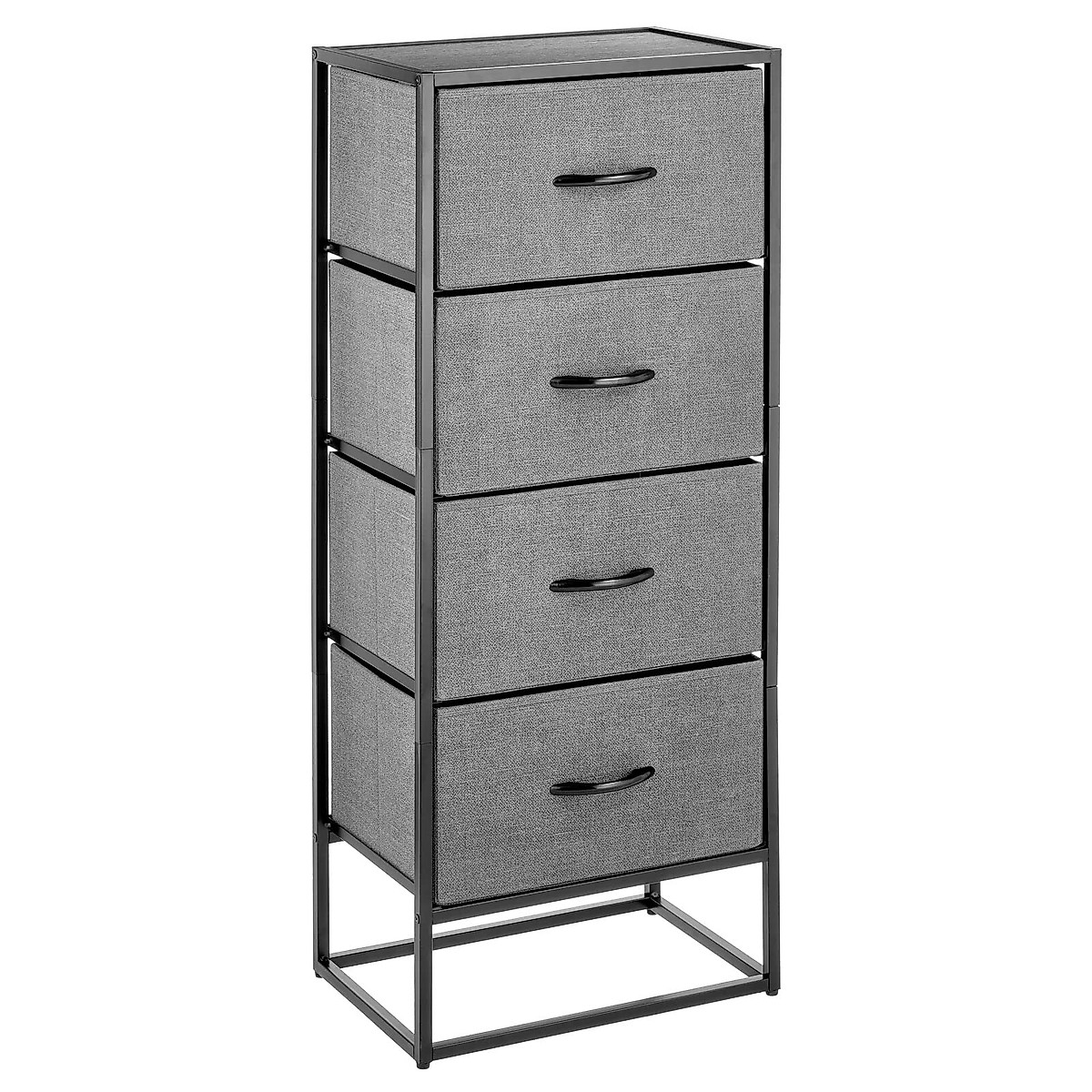mDesign Tall, Vertical 4-Drawer Dresser Storage Tower - Sturdy Steel Frame, Easy Pull Fabric Bins/Wood Handles - Organizer Unit for Bedroom, Hallway, Entryway, Closets - Charcoal Gray