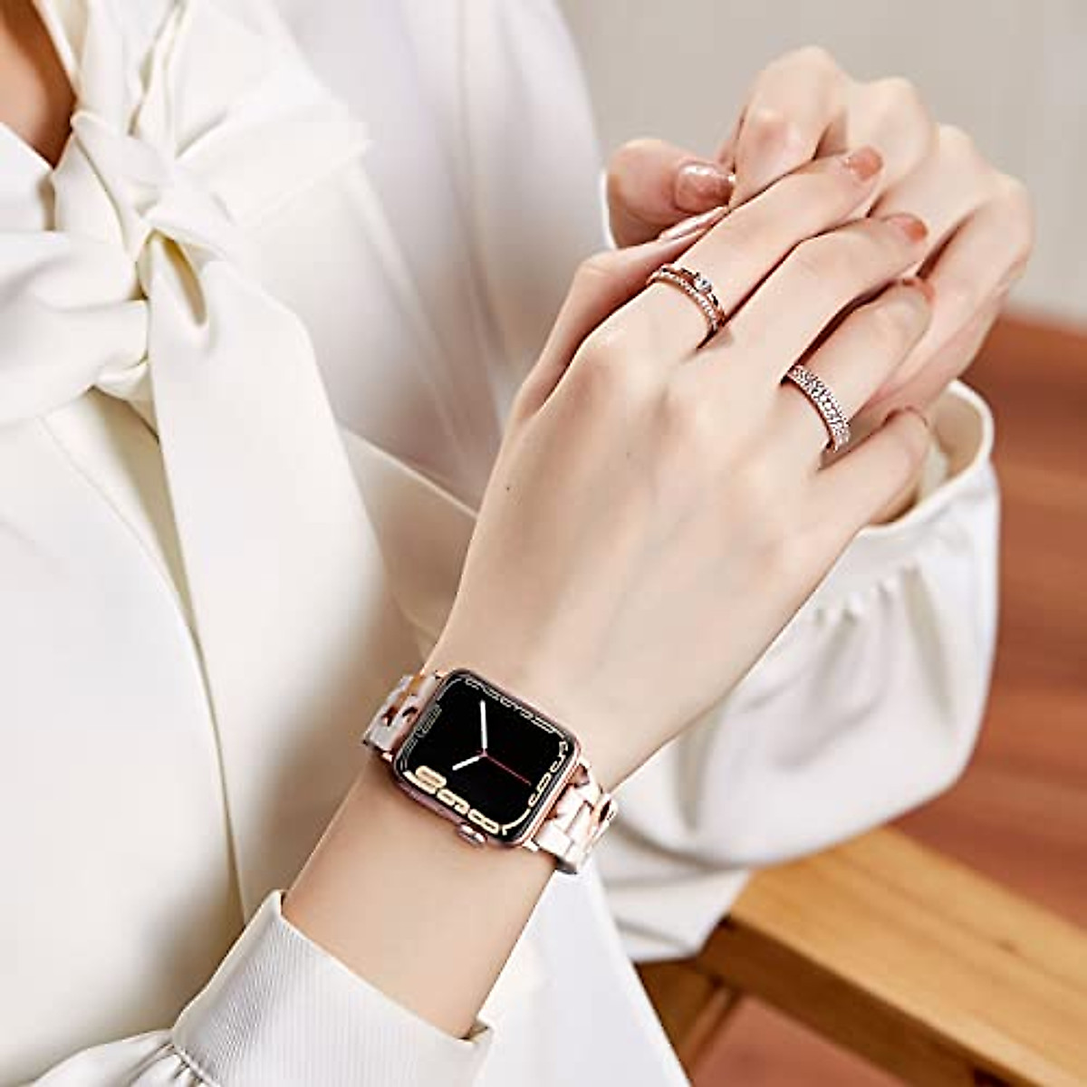 GEAK Compatible with Resin Apple Watch Bands 40mm 38mm 41mm for Women Men, Stylish Resin Bracelet with Stainless Steel Buckle for iWatch Bands 38mm Womens Series 8/7/6/5/4/3/2/1/SE/Ultra Nougat White