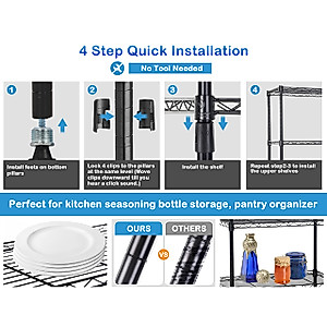 BIQWBIC 5 Tier Metal Shelf, Wire Shelving Unit with Adjustable Shelves, Storage Rack for Kitchen Pantry Closet, 22"Lx12"Wx48"H, Black