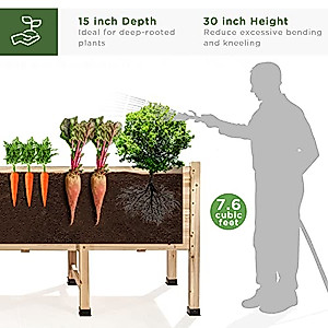 AMERLIFE 15 Inch Deep Wooden Raised Garden Planter 4x2FT Raised Garden Bed with Legs Elevated Planter Box Elevated Garden Planters for Deep-Rooted Plants 500lb Capacity Outdoors Patio Backyard