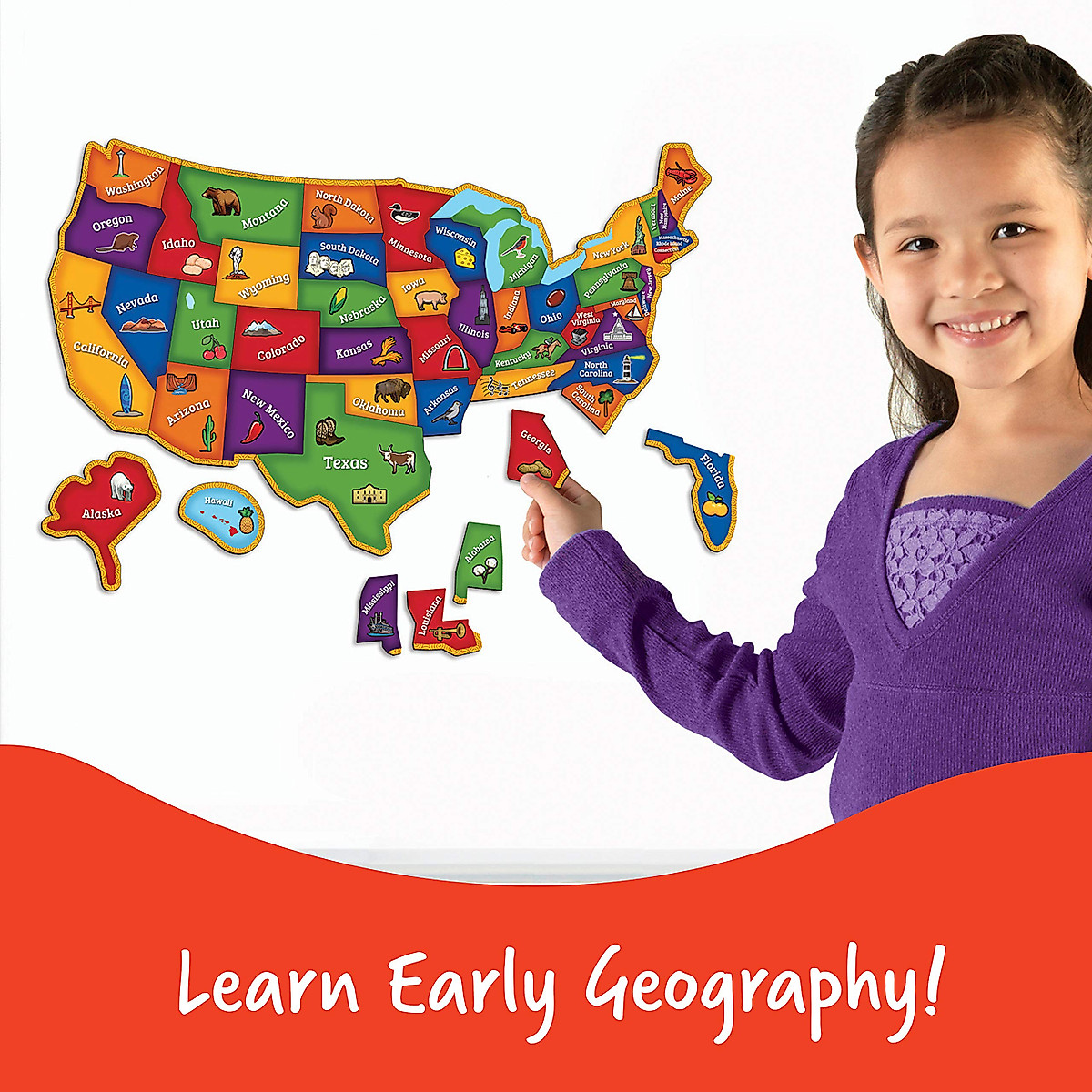 Learning Resources Magnetic US Map Puzzle - 44 Pieces, Puzzles for Kids Ages 4+, US Map for Kids Learning, Geography for Kids,Kindergartner Learning Toys