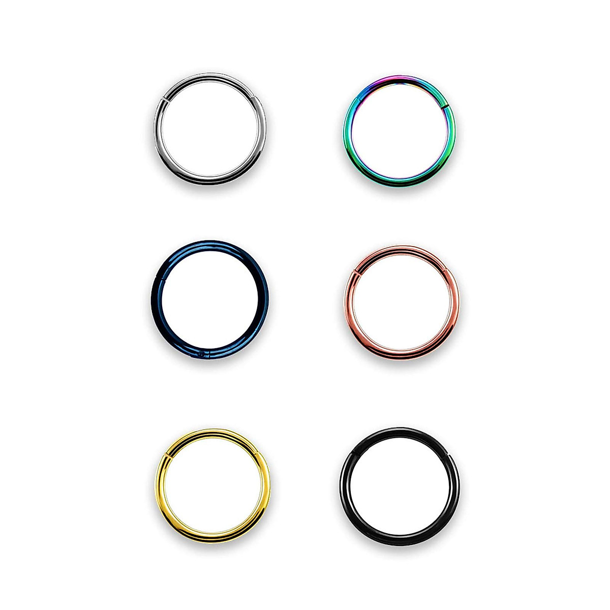 TOPBRIGHT 6 Pcs a Set Seamless Septum Rings Clicker 16G Stainless Steel Hinged Segment Rings for Daith and Lip Piercing (8mm)…