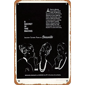 1962 Ad Deauville Imitation Cultured Peals Jewelry Necklace Bracelet YMMA1 Retro Metal Tin Sign Vintage Room Decor Poster for Home Coffee Bar Wall Art Decor 8x12 Inch