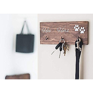 Wall Mounted His Hers and Paws Leash and Key Holder, Dog Lover Gift for Women, 12 inch by 5.5 inch