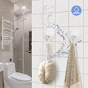 CHOOBY Adhesive Hooks Wall Ceiling: Heavy Duty Damage-Free No-Drill Waterproof Self Stick Cabinet Hook Hanging Small Plant Towel Lights Coat for Door Shower Bathroom Kitchen - 4Pack White