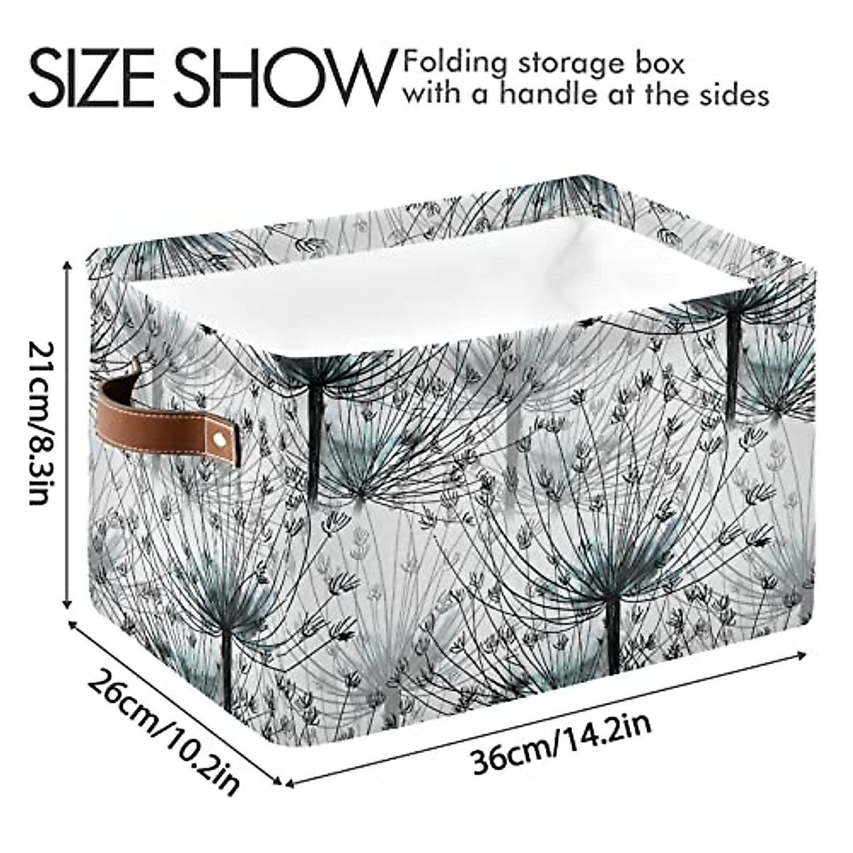 Nature Flowers Leaves Storage Basket Set of 2 Large Fabric Dandelion Storage Basket Bins Box Cube with Handles Collapsible Closet Shelf Clothes Organizer Basket for Nursery Bedroom