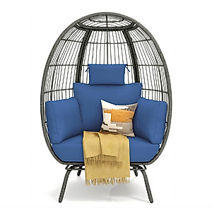 YITAHOME Egg Chair Outdoor, 370lbs Capacity Wicker Patio Basket Chair, All-Weather Oversized Stationary Egg Lounger Chair for Indoor Living Room Outside Balcony Backyard (Black)