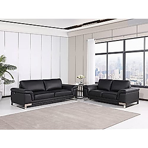 Blackjack Furniture Weston Collection Italian Leather Living Room, Den Loveseat, Black
