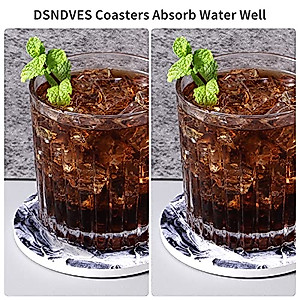 Coasters with Holder, Absorbent Coasters by DSNDVES, Set of 6 Ceramic Coasters, Marble Style Drink Coasters with Cork Base, Bar Coasters, Round Stone Coasters Black Ink Painting