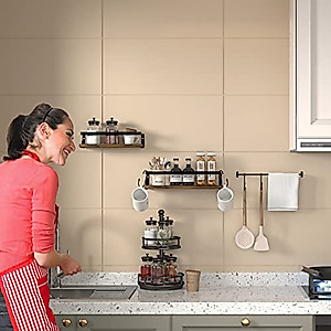 Ditwis Floating Shelves with Rail and Towel Bar, Set of 2 Rustic Wall Shelves for Kitchen, Coffee Bar, Bathroom Including 4 Hooks