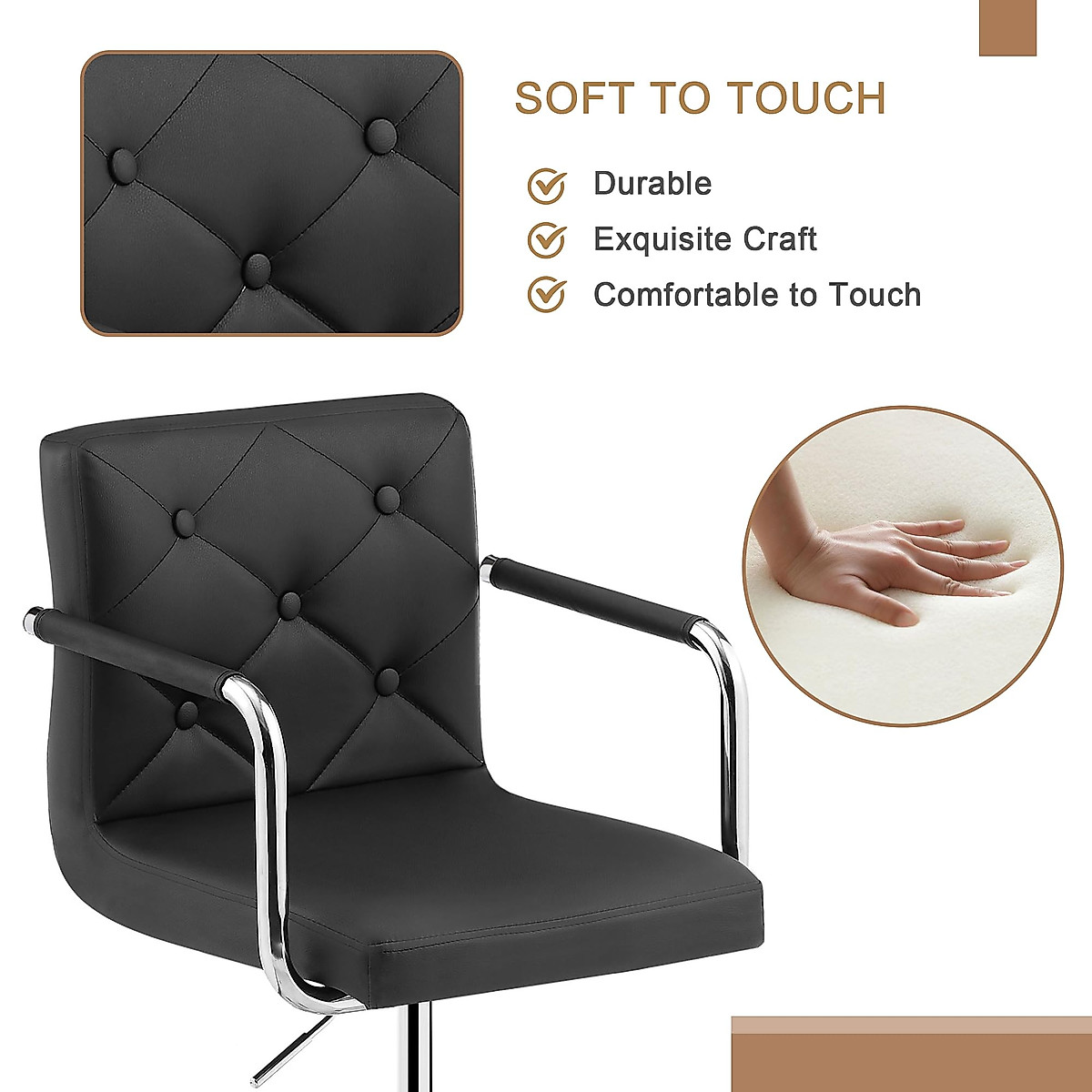 VECELO Rolling Work Chair for Home Office Desk Adjustable Height with Wheels for Study/Task 360°Swivel, Mid Back, Set of 1, Black