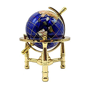 Unique Art 6-Inch Tall Bahama Blue Swirl Pearl Ocean Mini Table Top Gemstone World Globe with Gold Tripod