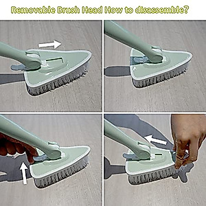 CQT 2 in 1 Bathroom Cleaning Brush with 46" Extendable Long Handle Detachable Stiff Bristles Scrub Brush with 2 Scrubber heads and 2 Scouring Pad Head for Cleaning Bathtub Shower Bathroom (AppleGreen)