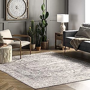 nuLOOM Brielle Machine Washable Vintage Medallion Area Rug, 3' x 5', Grey