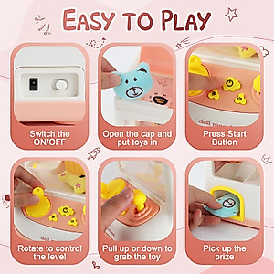 Dulsaera Claw Machine Kids, Mini Candy Machine Vending Arcade Game Toys Girls 3 4 5 6 7 Year Old, Grabber Prize Dispenser Toy w/ 35 Plush Toys Perfect Christmas & Birthday Gifts Ages 8-12 Pink