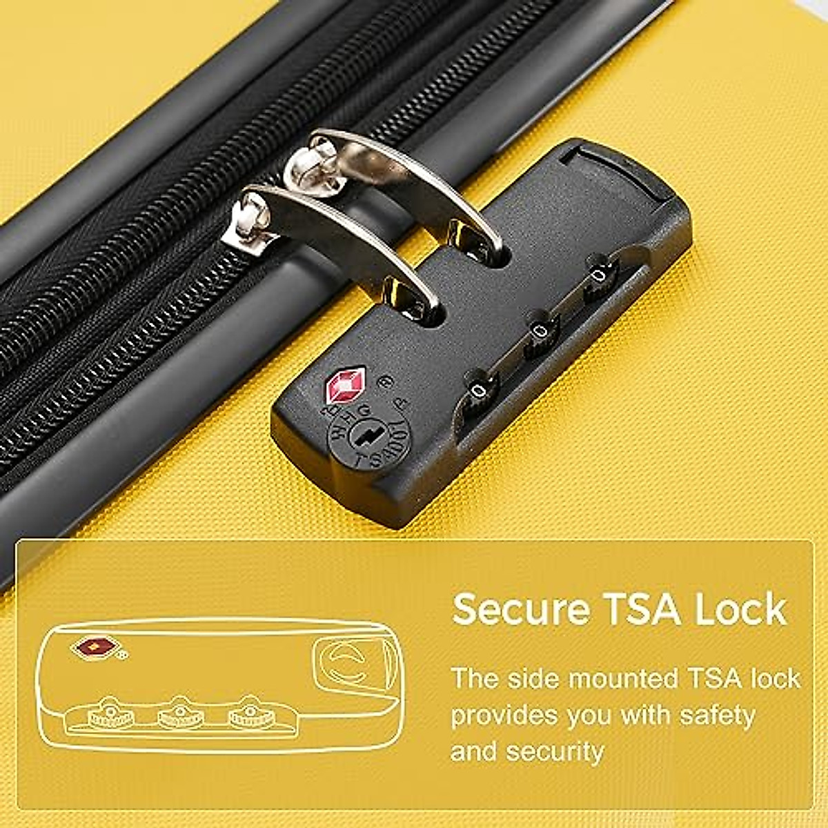 Merax 3 Pcs Expandable ABS Hardshell Luggage Sets with Spinner Wheel Suitcase TSA Lock Suit Case, Yellow, (20/24/28)