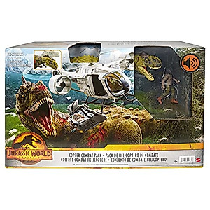 Jurassic World Extreme Damage Pack Combat with Helicopter Play Set for Kids Ages 4+, Multi-Colour