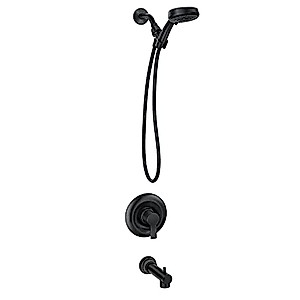 Moen 82618BL Meena Black Single-handle Modern Shower Faucet with Handshower and Tub Spout, 4 Spray Functions, Pressure Balancing, Adjustable Temperature, Durable