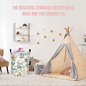 Personalized Dragon Laundry Basket,Custom Name Laundry Hamper,Baby Nursery Hamper Bin,Collapsible Clothes Storage Basket for Bathroom Living Room Bedroom,15.7"x19.5"