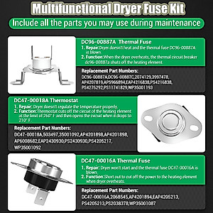 Dryer Heating Element DC47-00019A for Samsung Dv45h7000ew/a2 Dv40j3000ew/a2 Dv42h5000ew/a3 Dve50m7450w/a3 Dv48h7400ew/a2 Dryer Heater Element, DC96-00887A & DC47-00016A Fuse, DC47-00018A Thermostat