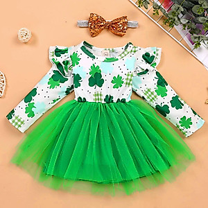 Toddler Baby Girls St.Patrick's Day Outfit Shamrocks Bodysuit Tutu Skirt Headband Spring Clothes Set 1-6T (Green, 4-5T)