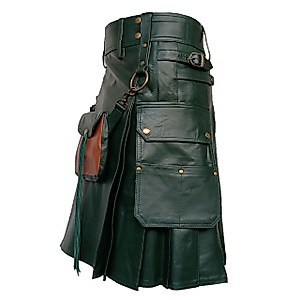 Custom Made Genuine Cowhide Leather Utility Kilt Scottish Warrior Traditional Highland Kilt for Men with Leather Sporran (Made to Order Click on Customize Now)