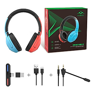 LETTON L15 Wireless Gaming Mobile Headset with Noise Cancelling Mic, 2.4GHz Wireless+Bluetooth+Wired Stereo Headphones for PC, PS5, PS4, Nintendo Switch, 40 Hr Playtime, 7.1 Surround Sound(Blue Red)