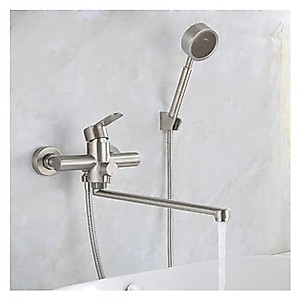 VNFOCRQJH Stainless Steel Kitchen Brushed Extension 2 Functions Wall-Mounted Bathtub Mixing Valve Shower Faucet Hand Spray(Onluy Faucet)