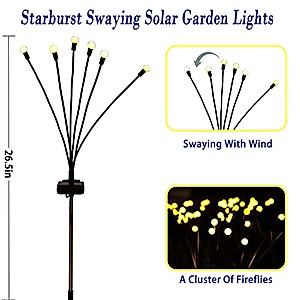 ZFNN Solar Garden Lights – 4 Pack 24 LEDs Solar Firefly Lights, Starburst Swaying Lights, Outdoor Waterproof Garden Decorations for Yard Patio Pathway Lawn Mother's Day Difts