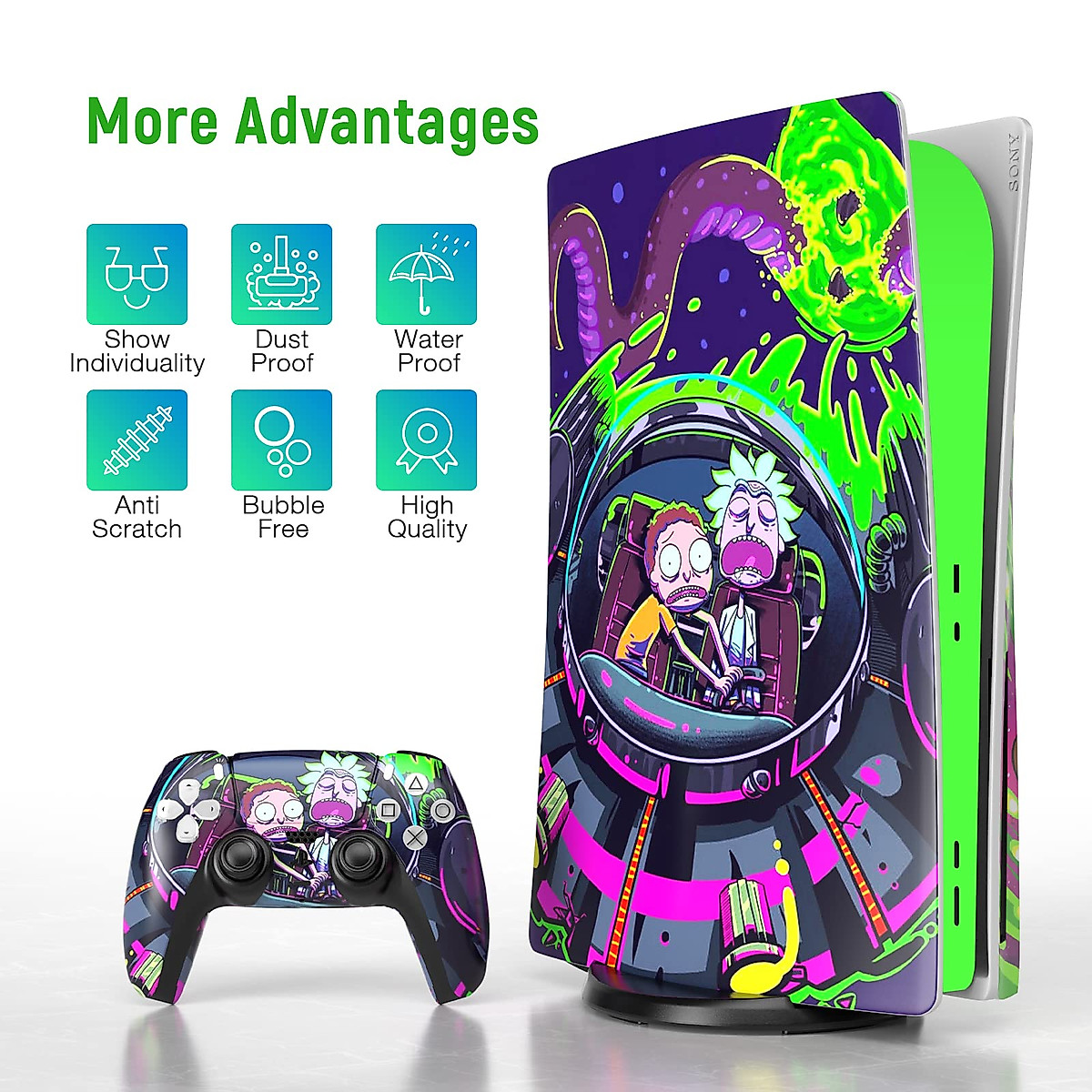 TESSGO PS 5 Skin Disc Edition Anime Console and Controller Vinyl Sticker, Durable, Scratch Resistant, No Bubble, Precisely Line Up, Compatible with Play S tation 5