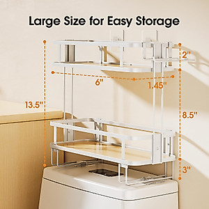 LAMU 2-Tier Over-The-Toilet-Storage-Shelf, Over Toilet Bathroom Organizer, Large Capacity, No Drilling Installation, Thick Material, Rust-Resistant, Perfect for Over the Toilet Shelf, White