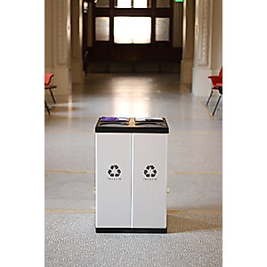 RecycleBoxBin Double Recycling Bin - Large Capacity (25 gal. per bin), All Plastic Construction, Light-Weight, with Changeable Label System