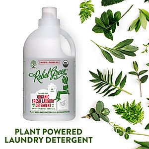 Rebel Green Laundry Detergent, Organic and Sulfate Free Hypoallergenic Laundry Soap, Unscented, 64 Load Bottle