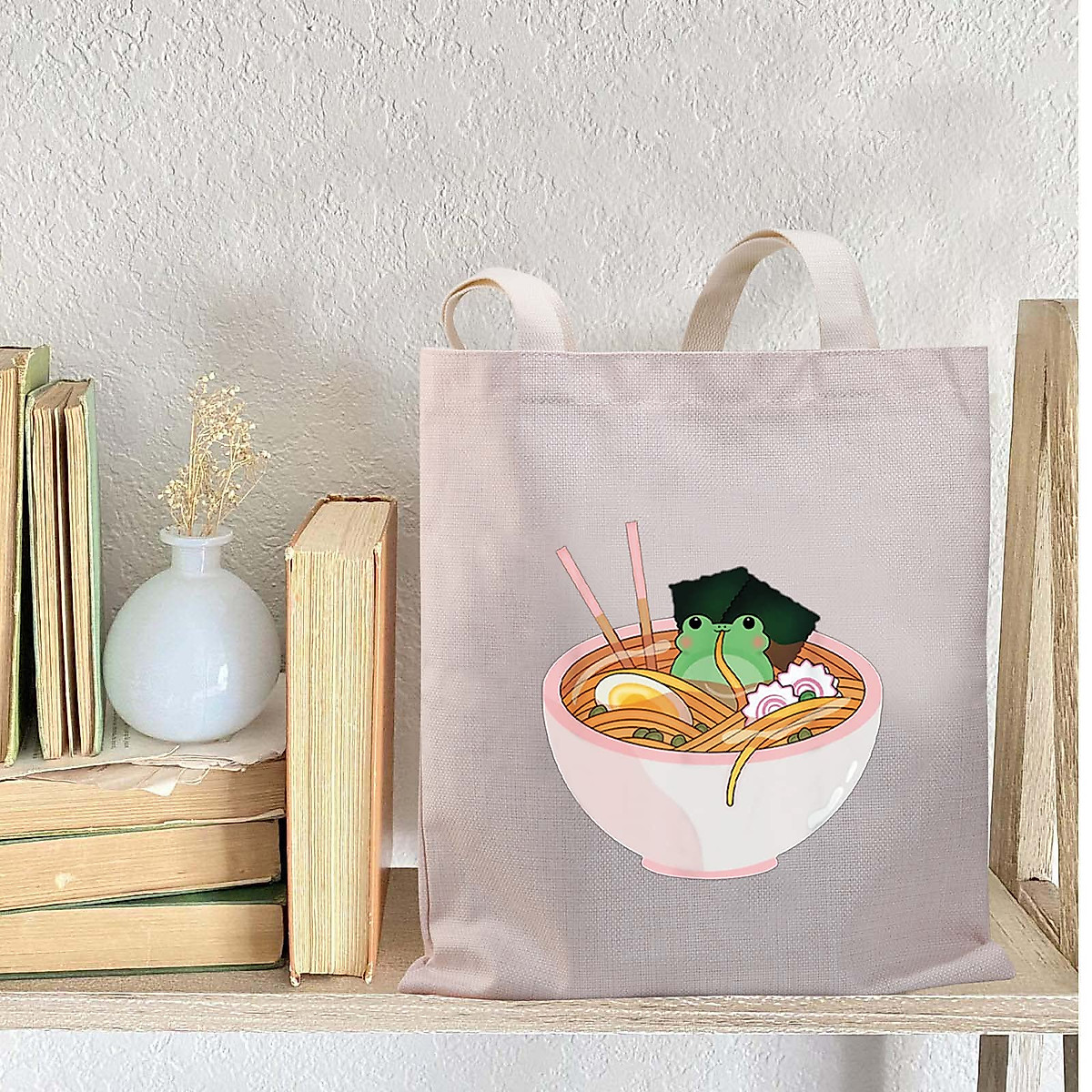 BDPWSS Frog Tote Bag Crazy Frog Lady Shoulder Bag Frog Lover Gifts For Funny Frog Gifts Shopping Bag (Frogs Ramen Noodle TG)