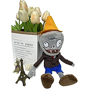 JHESAO 12" PVZ Plush Conehead Zombies Brown Coat Toys PVZ 1 2 Stuffed Soft Doll Roadblock Conehead Zombie New