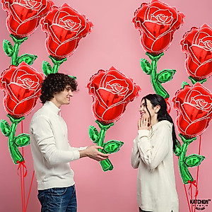Katchon, Giant Rose Balloons 37 Inch - Pack of 6 | Rose Foil Balloons, Flower Shaped Balloons | Rose Shaped Balloons, Romantic Decorations Special Night | Happy Birthday Balloons Red Rose Balloons